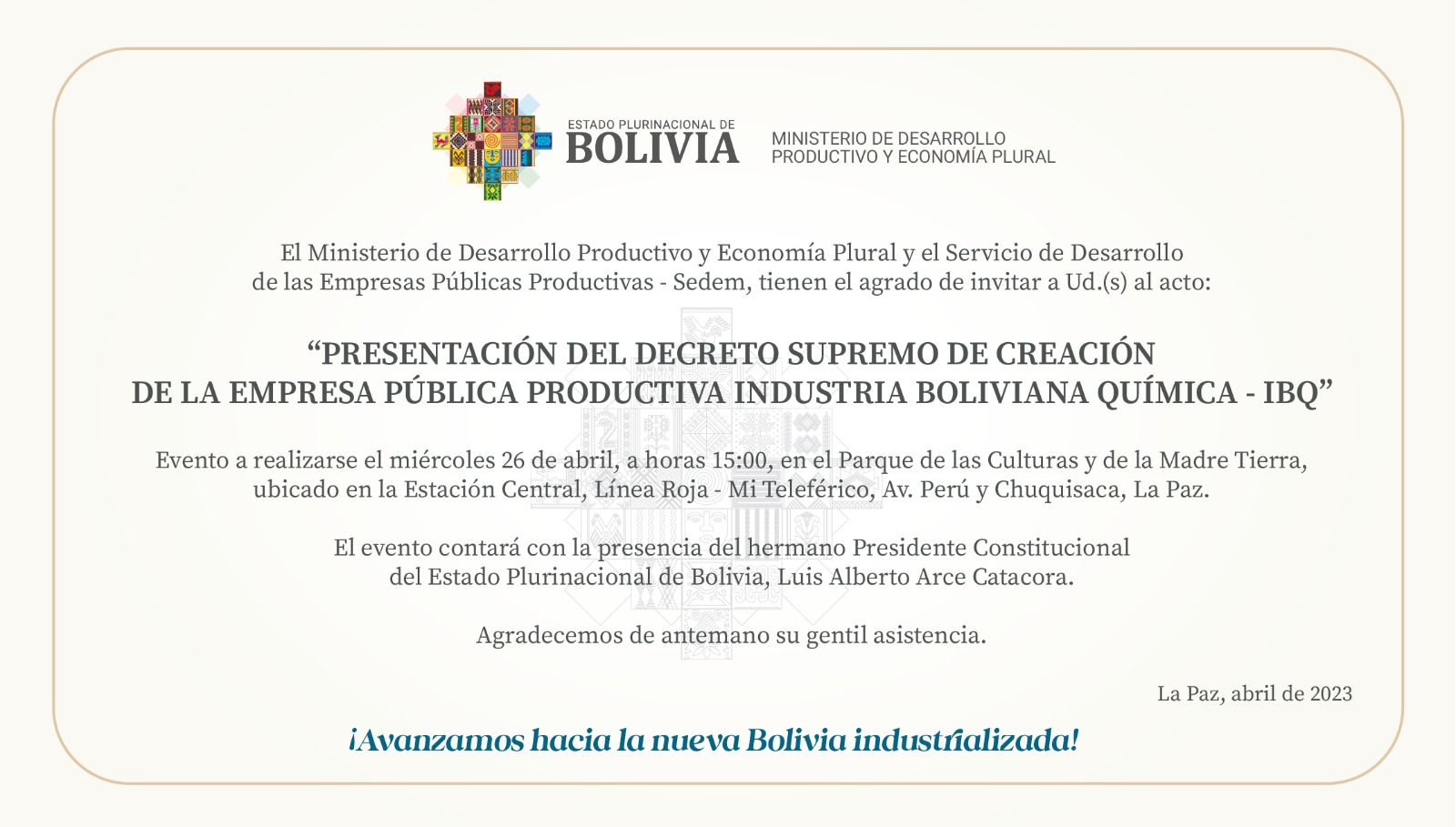 PRESENTACIÓN DEL DECRETO SUPREMO DE CREACIÓN DE LA EMPRESA PÚBLICA ...